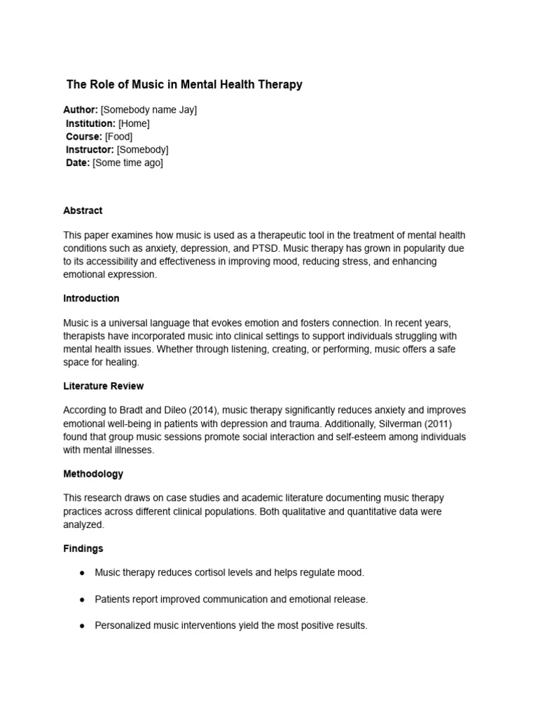 The Role of Music in Mental Health Therapy | PDF