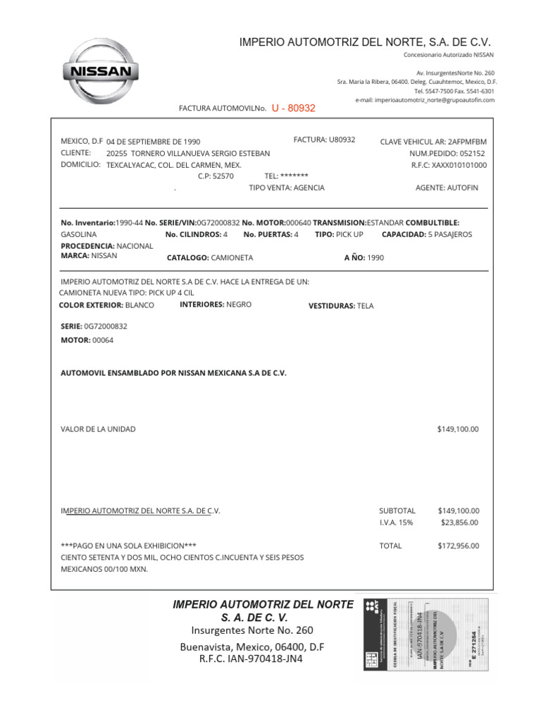 VICTOR HUGO FACTURA NISSAN TSURU LLL - PDF - 20250414 - 164930 - 0000 | PDF | Vehículos ...