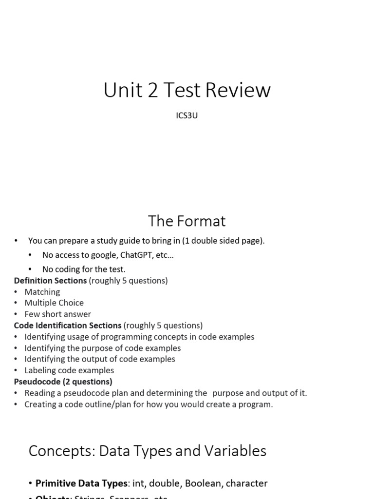 Unit 2 Test Review ICS3U 2025 | PDF | Control Flow | Data Type