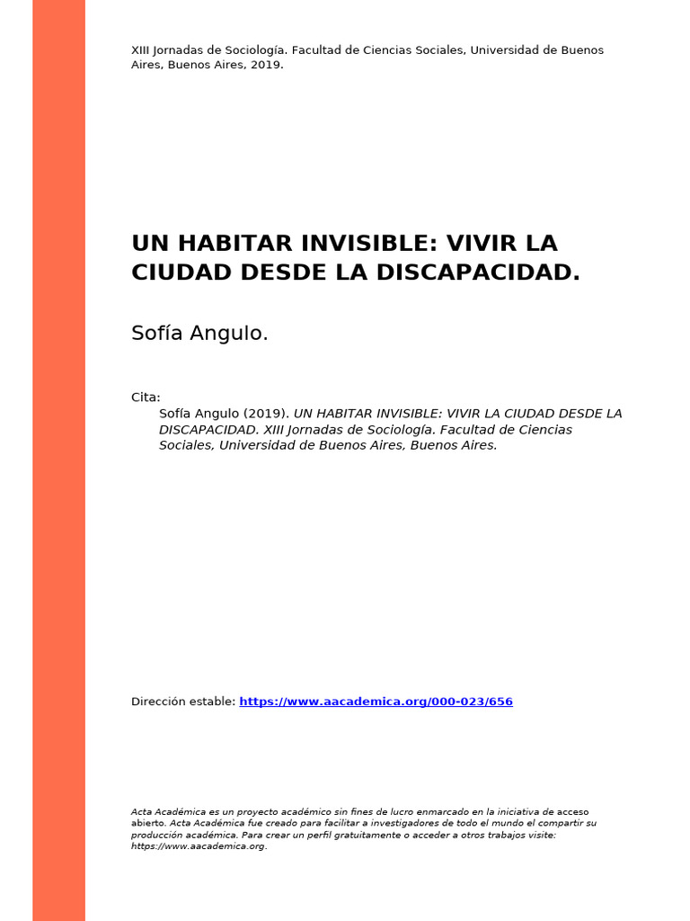 I Sofia Angulo (2019) - UN HABITAR INVISIBLE VIVIR LA CIUDAD DESDE LA DISCAPACIDAD | PDF ...