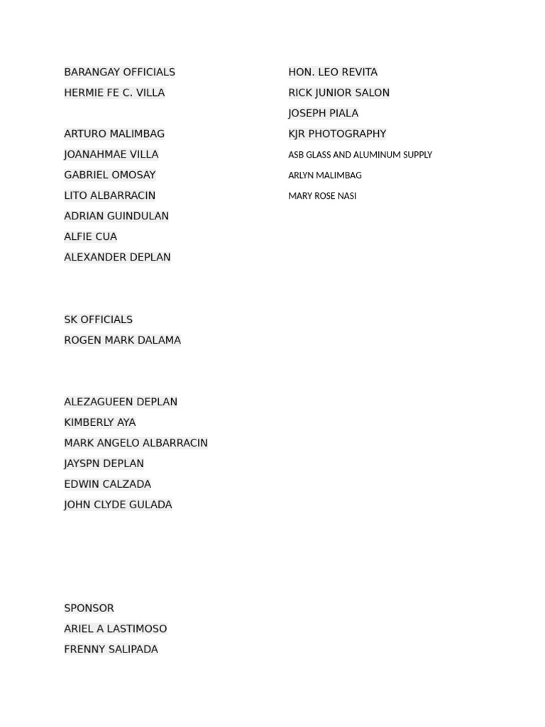 Barangay Officials | PDF