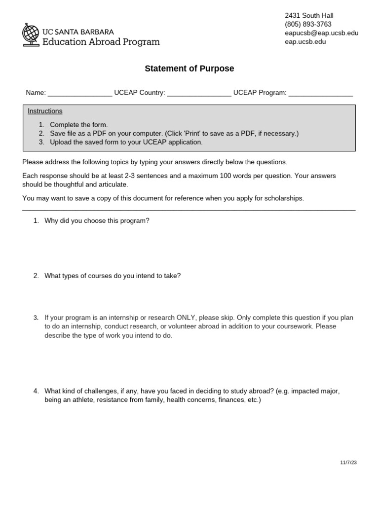EAP Statement of Purpose Guidelines | PDF