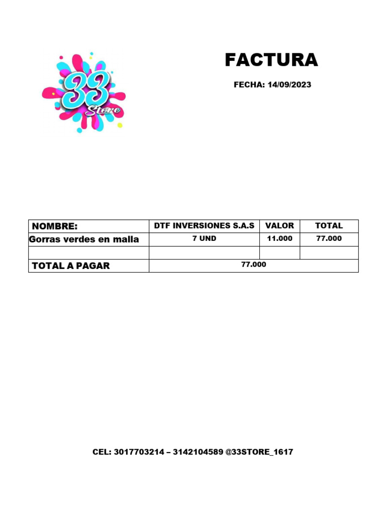 Factura TDF Inversiones Sas | PDF