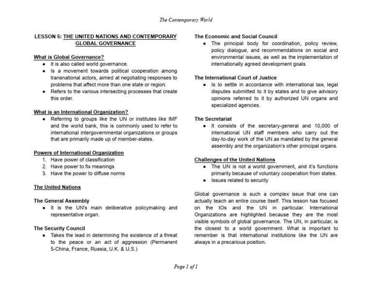 Lesson5 TheContemporaryWorld | PDF | United Nations | International ...