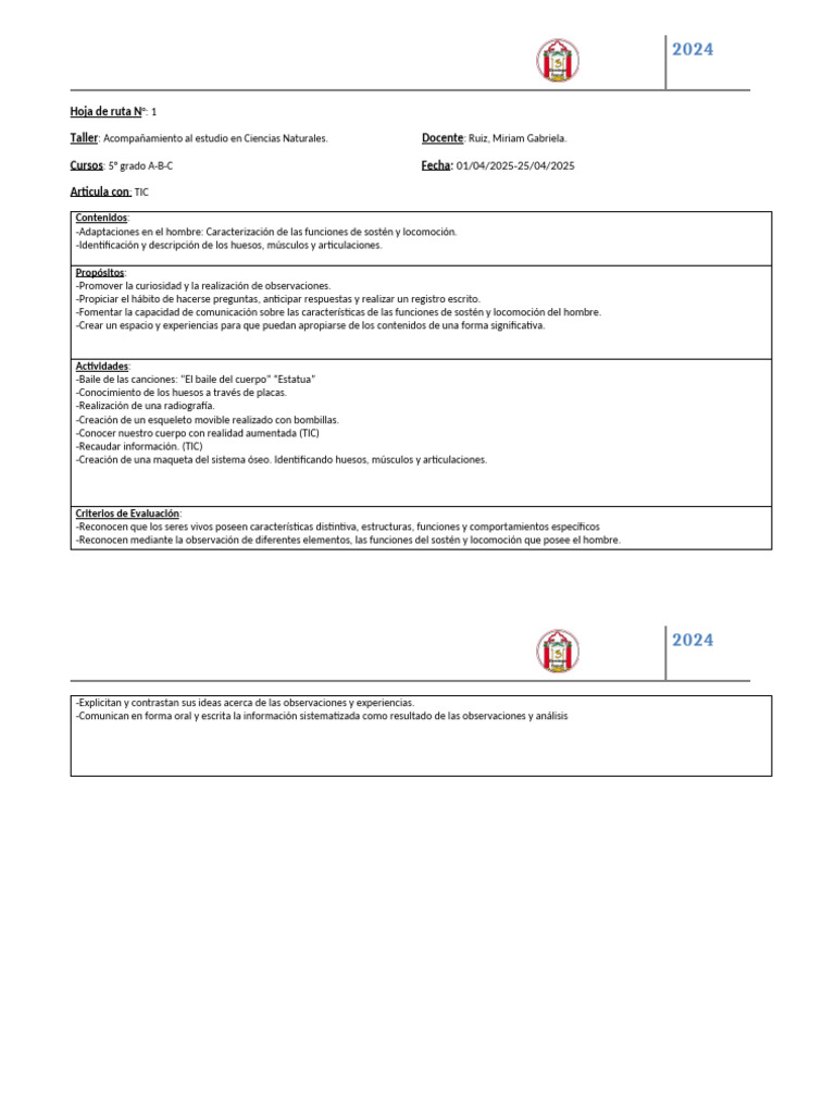 5Â° - Ciencias Naturales - Hoja de Ruta - NÂ°1 | PDF