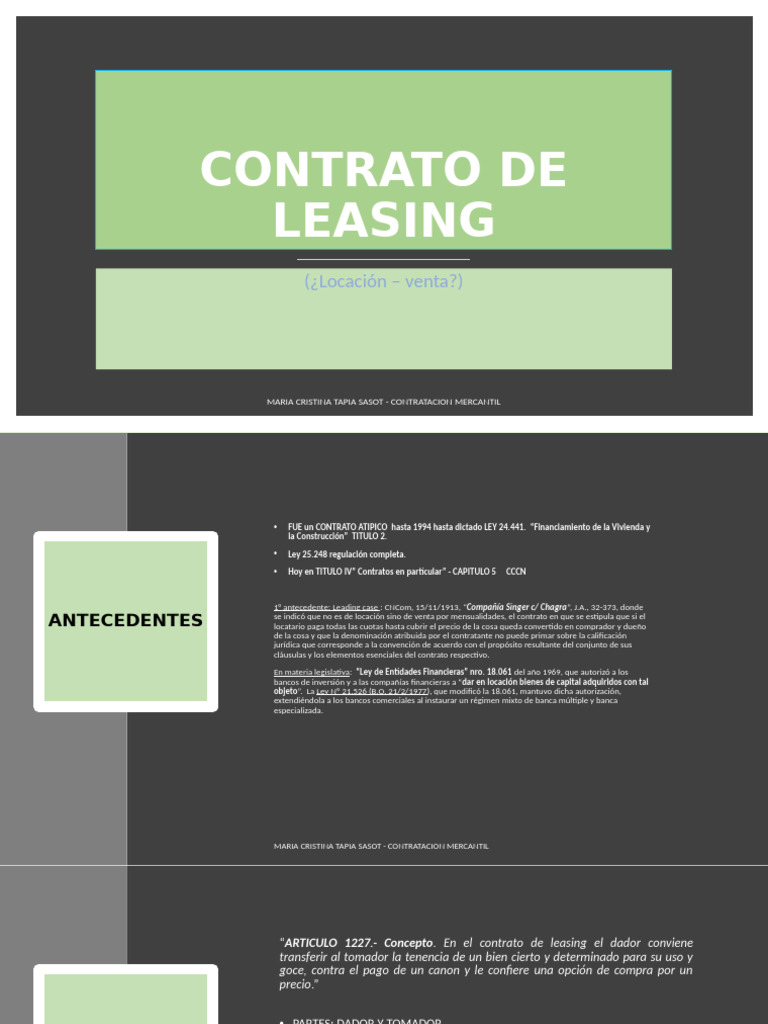 Contrato de Leasing: Conceptos y Modalidades | PDF | Propiedad ...