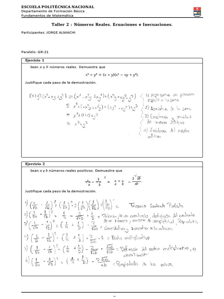 ALMACHI JORGE TALLER 2 | PDF | Matemáticas | Objetos matemáticos