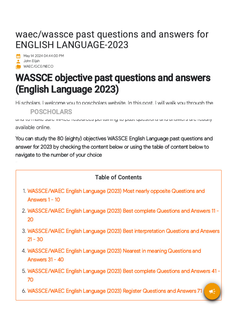 2023 WASSCE English Past Questions | PDF
