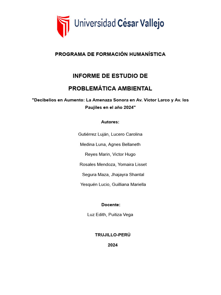 TUTORIA - Infome de Problemática Ambiental .Evidencias | PDF | ruido | Contaminación
