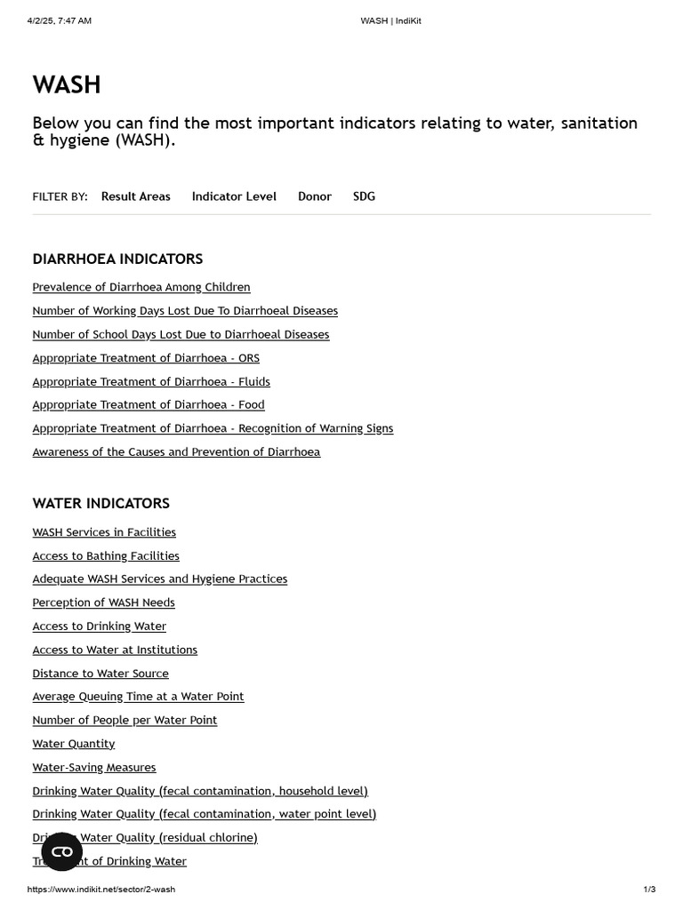 Key WASH Indicators Overview | PDF | Wash | Sanitation
