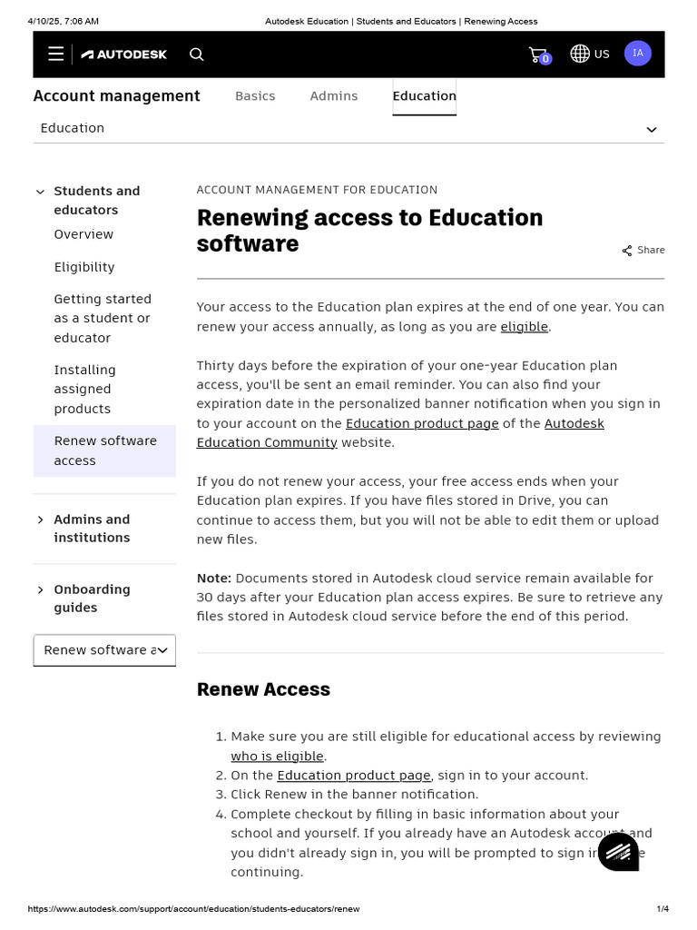 Autodesk Education _ Students and Educators _ Renewing Access | PDF ...