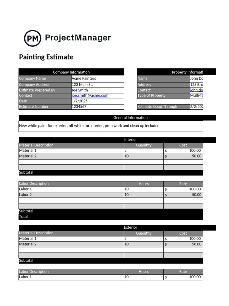 Painting Estimate Template Excel ProjectManager WLNK | PDF | Economies