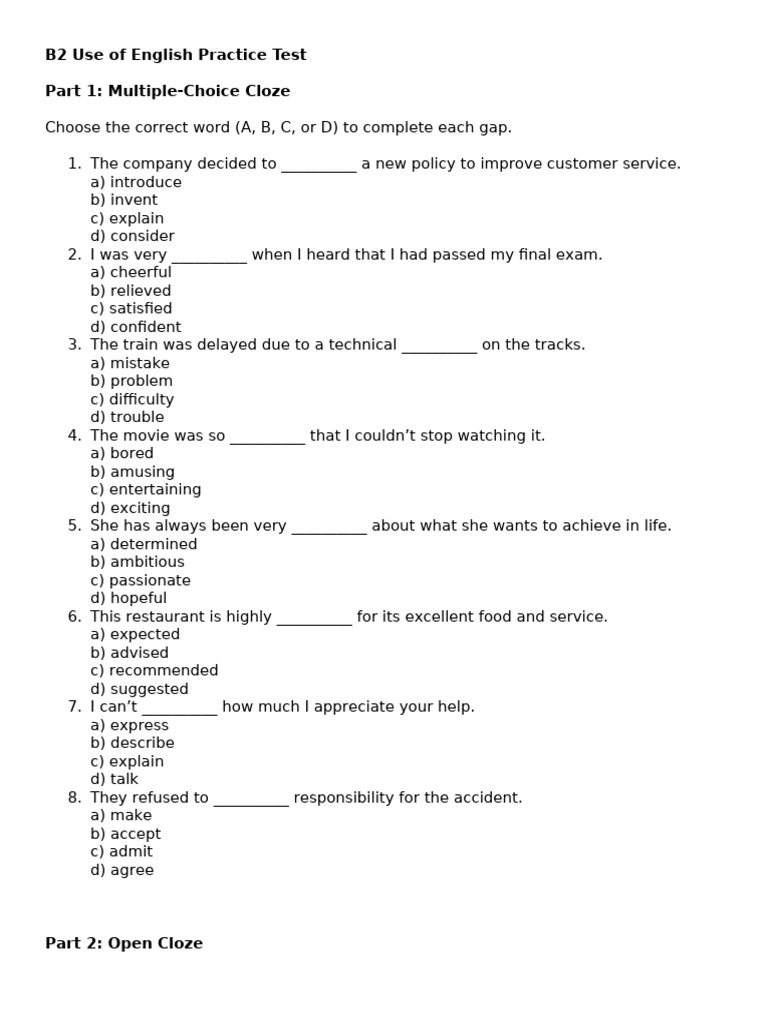 B2 Use of English Practice Test | PDF
