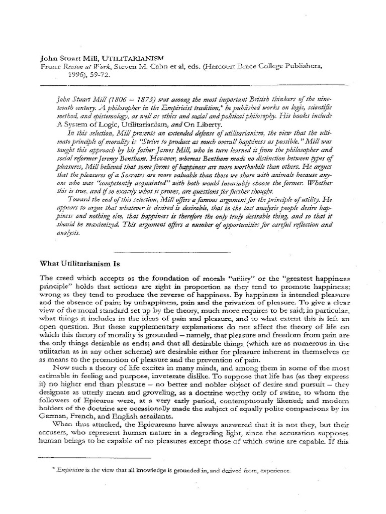 Utilitarianism - Synthesis Paper | PDF