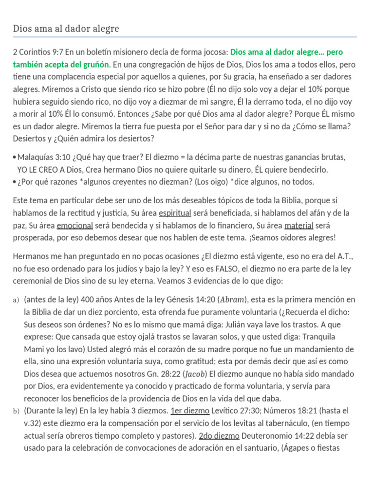 30 set 2012 a.m. Dios ama al dador alegre | PDF | Diezmo | Dios