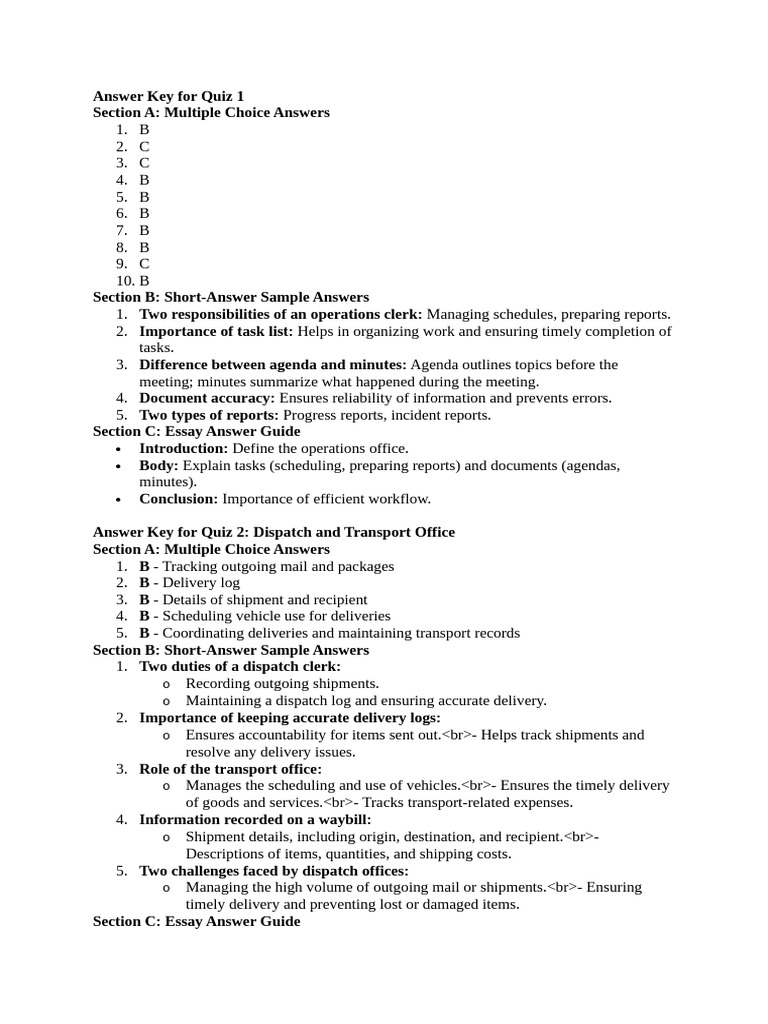 Quiz Answer Key: Operations & Finance | PDF | Banks | Business