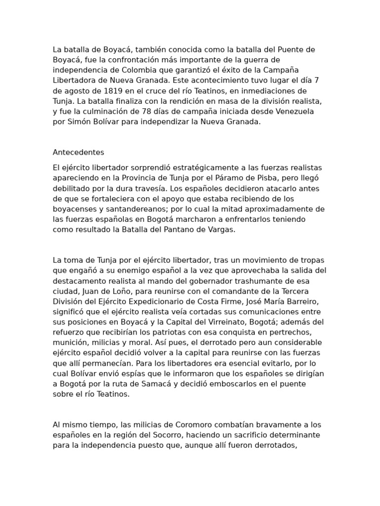 Batalla de Boyaca | PDF | Militar