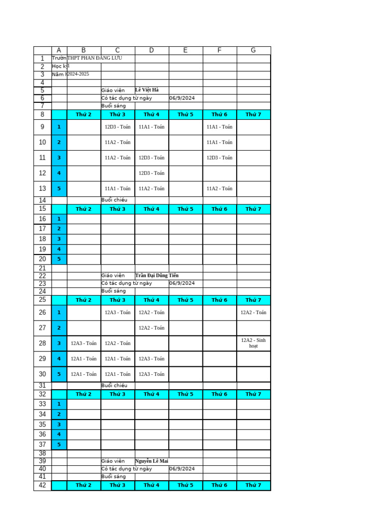 Tkb Theo Tung Gv Toan Truong | PDF