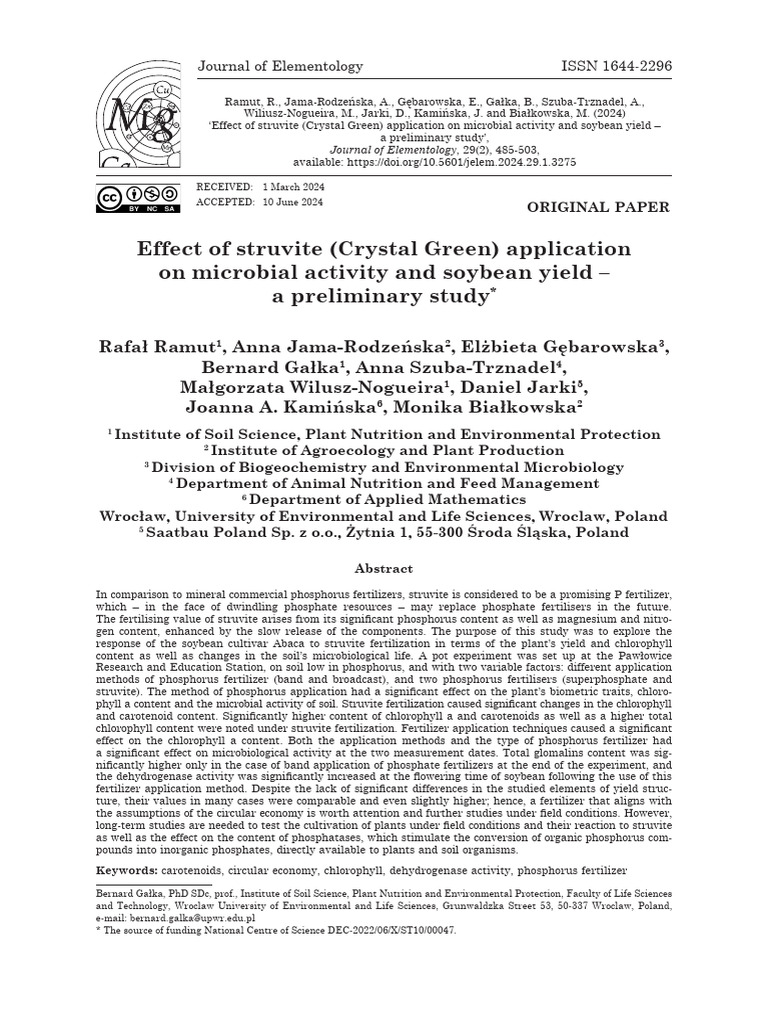 Effect of Struvite Crystal Green Ap | PDF | Fertilizer | Soybean