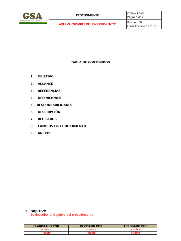 Modelo en Blanco Procedimientos | PDF