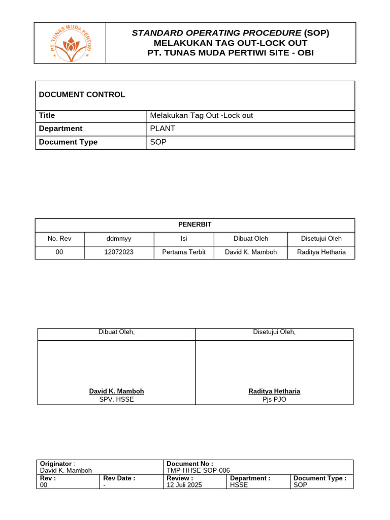 SOP Tag Out-Lock Out HSSE PT TMP | PDF