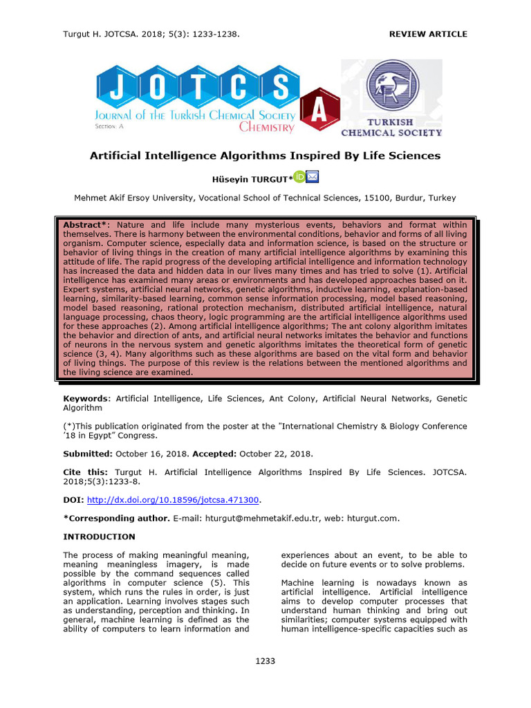 Artificial Intelligence Algorithms Inspired by Life Sciences 3latoyckwj | PDF | Genetic ...