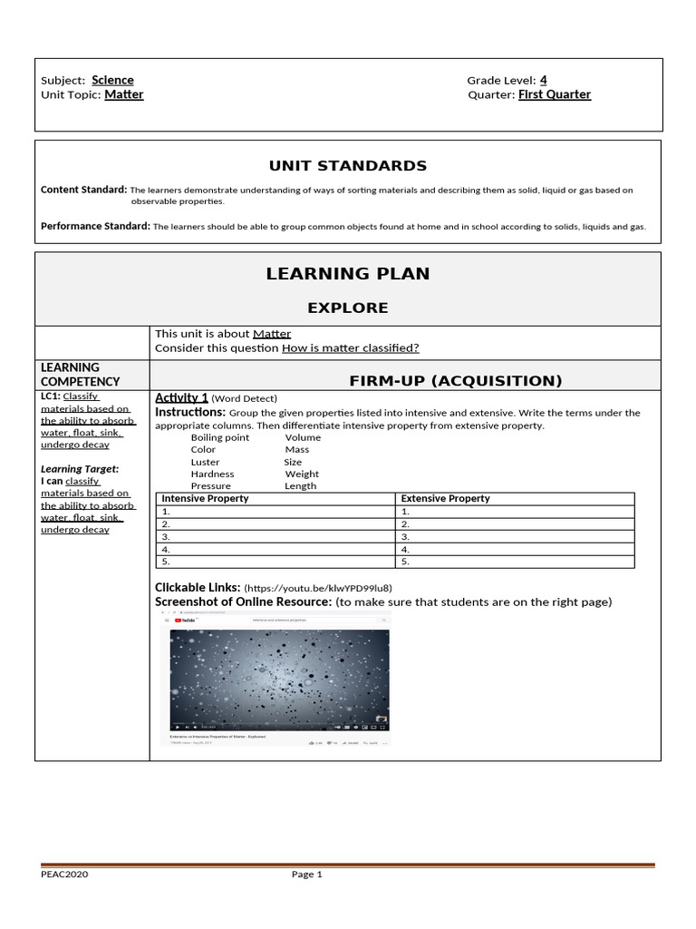 Learning Plan - SCIENCE 4 | PDF | Reason | Learning