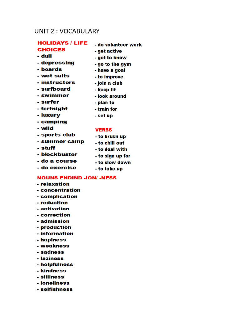 Unit 2 Vocabulary | PDF