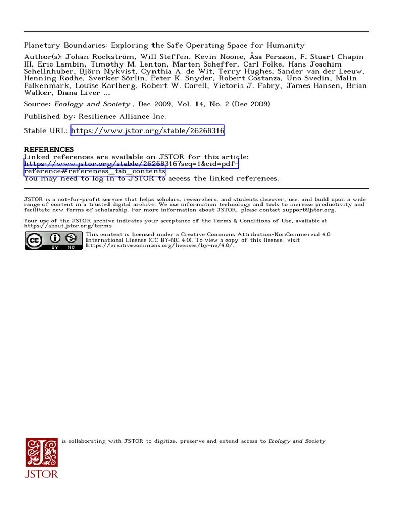 Planetary Boundaries Exploring the Safe Operating Space for Humanity (1 ...