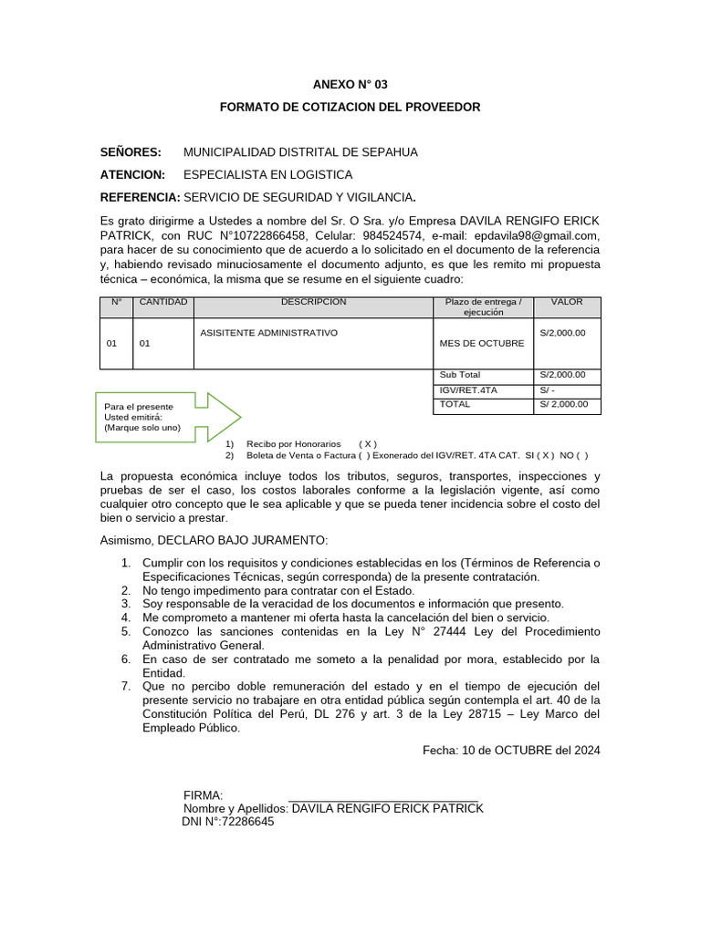 Anexo #03 - Solicitud de Cotizacion | PDF