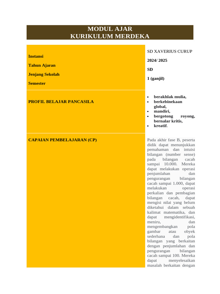 MODUL AJAR MATEMATIKA SEMESTER111111 | PDF