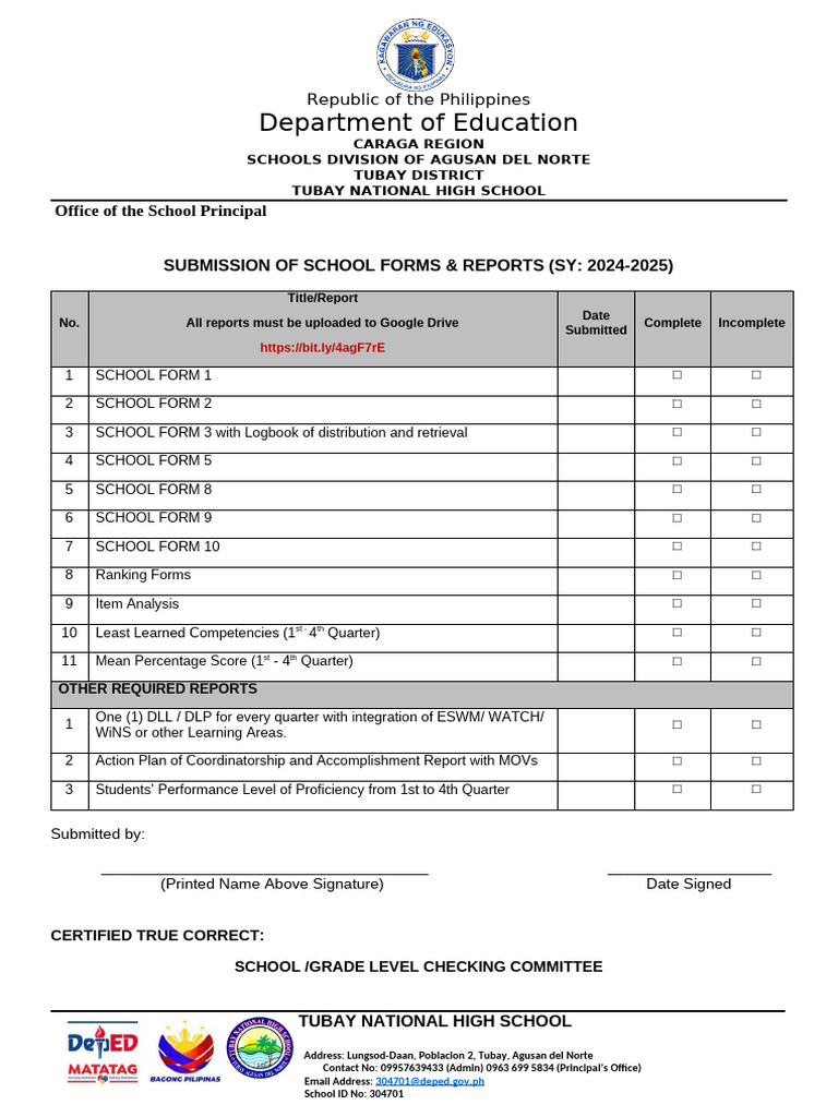 Tubay National High School Report Submission | PDF
