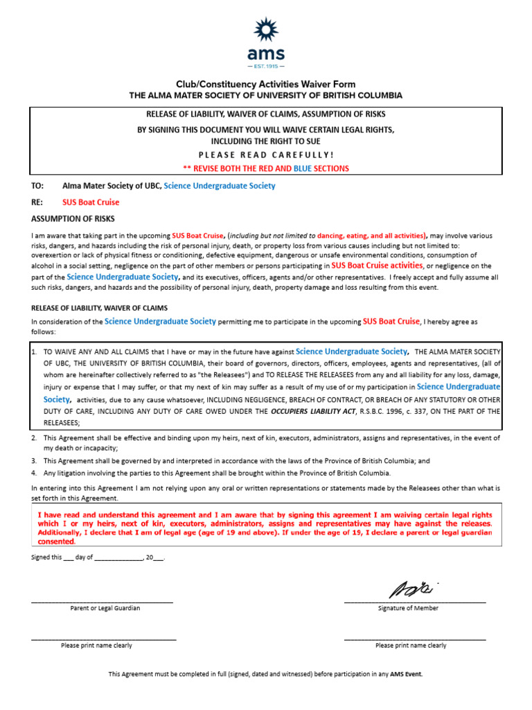 SUS Boat Cruise Waiver | PDF | Legal Liability | Common Law