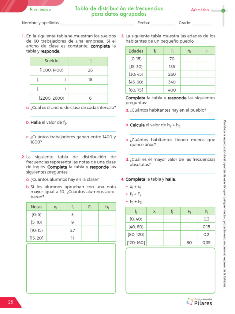 7 MATS2 U1 Tabla de Distribucion de Frecuencia Para Datos Agrupados ALUMNO | PDF