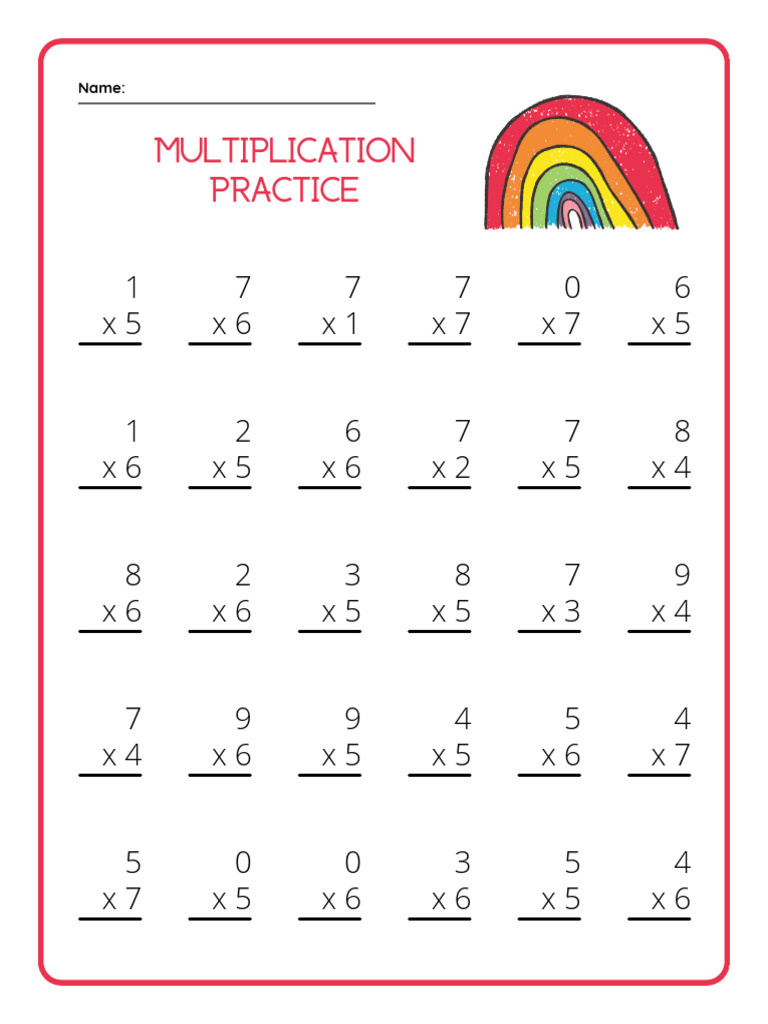 Rainbow Multiplication Drill Worksheet | PDF