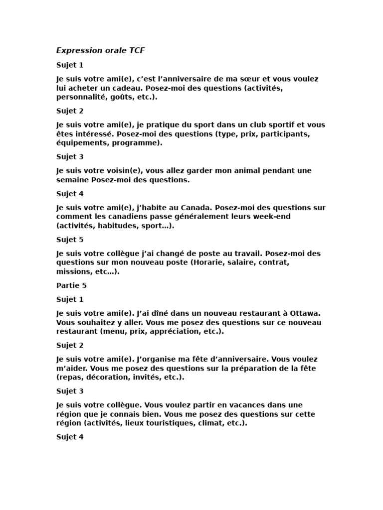 Expression Orale TCF | PDF
