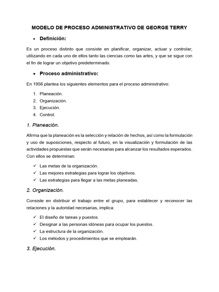 Proceso Administrativo según George Terry | PDF | Planificación | Business