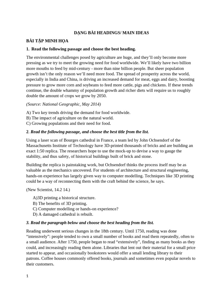 Reading Headings Main Ideas | PDF | Cognitive Behavioral Therapy ...