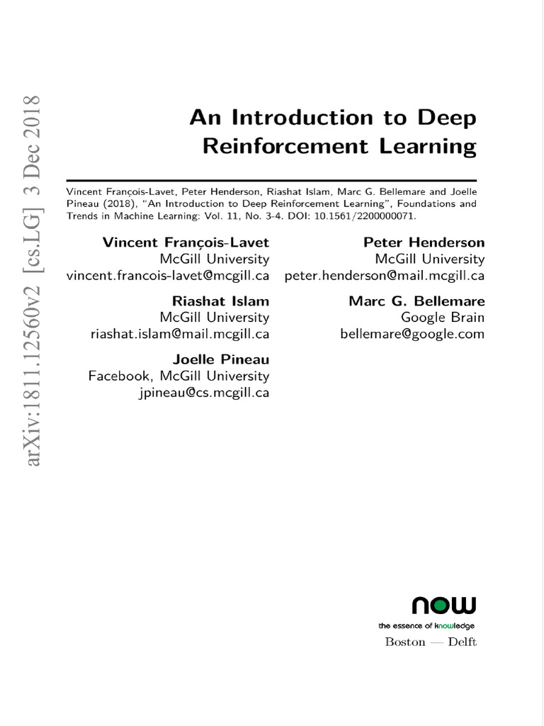 An Introduction To Deep Reinforcement Learning | PDF | Machine Learning | Learning