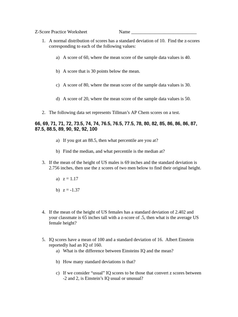 Z-score worksheet solutions.docx - Google Docs | PDF