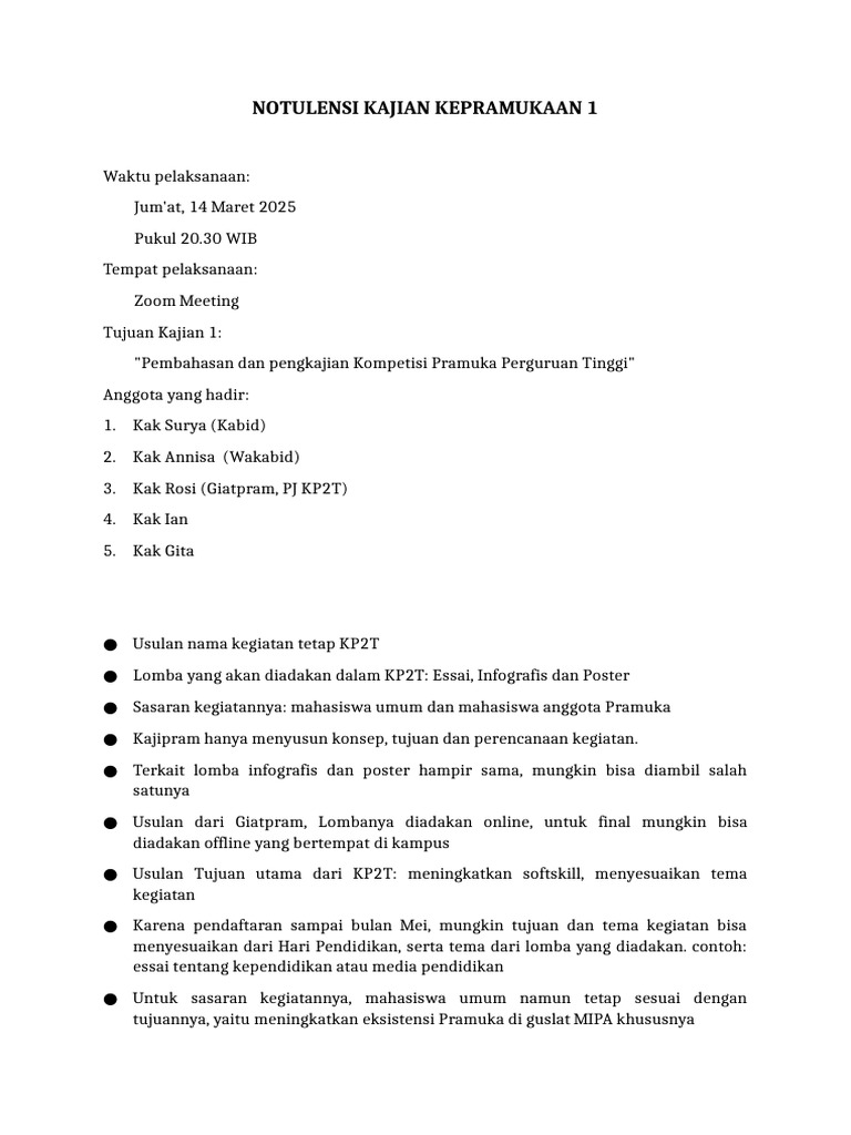 Notulensi Kajian 1 (KP2T) | PDF