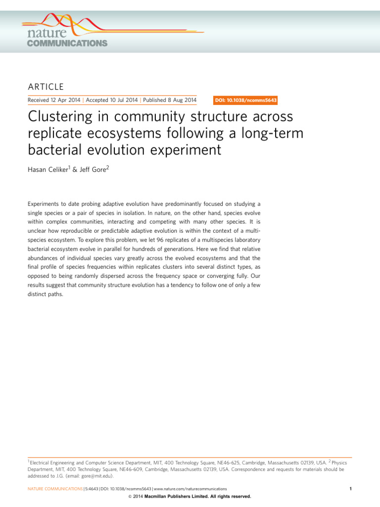 Clustering in Community Structure Across Replicate Ecosystems Following A Long-Term Bacterial ...