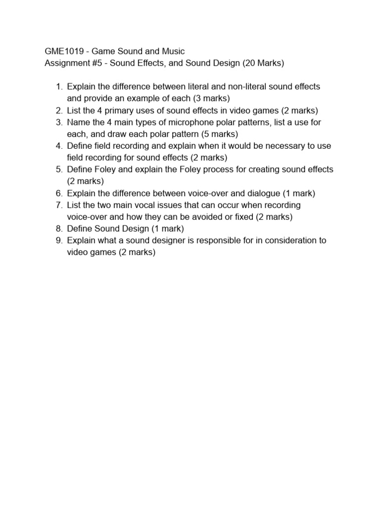 GME1019 Assignment #5 - Sound Effects and Sound Design | PDF