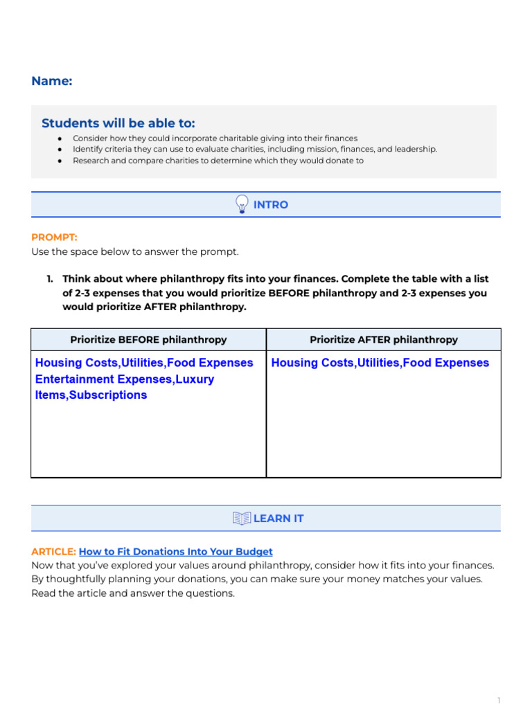 Budgeting for Charitable Giving | PDF | Nonprofit Organization ...