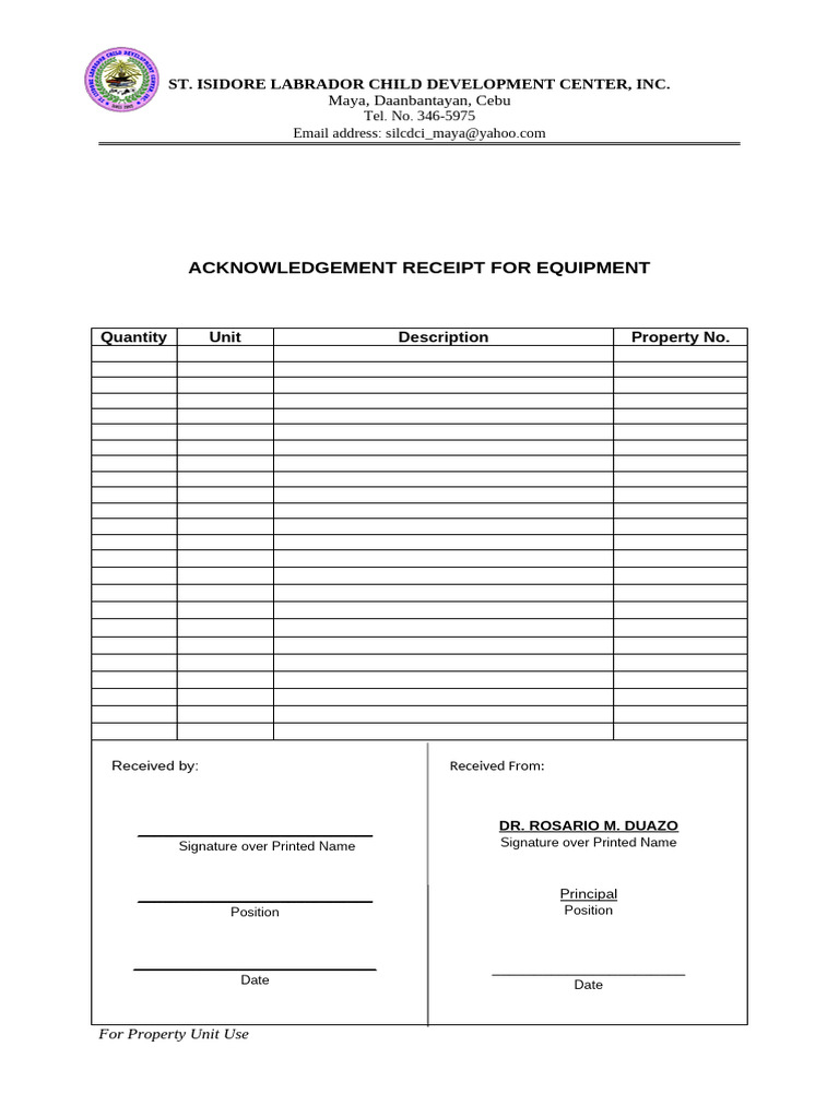Acknowledgement Receipt For Equipment Blank | PDF