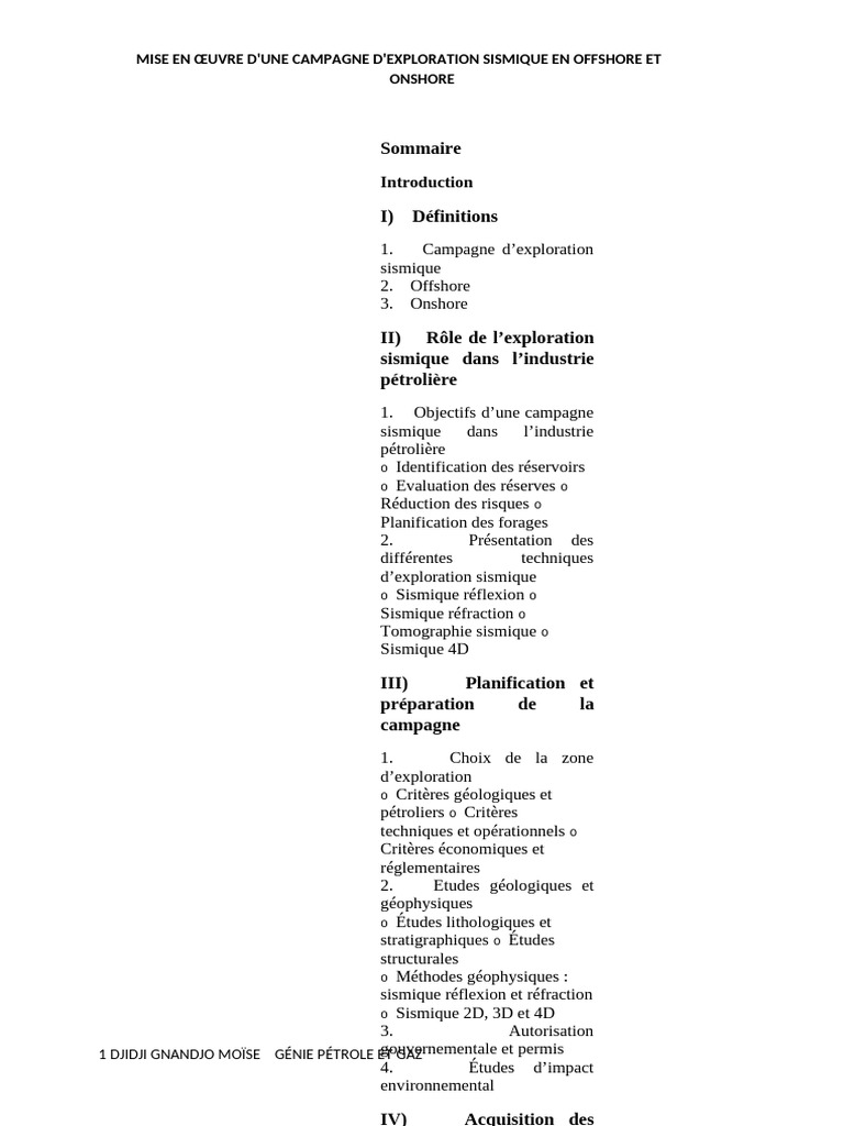 Expose Mise en Oeuvre d Une Campagne d Exploration Sismique en Offshore | PDF | Prospection ...