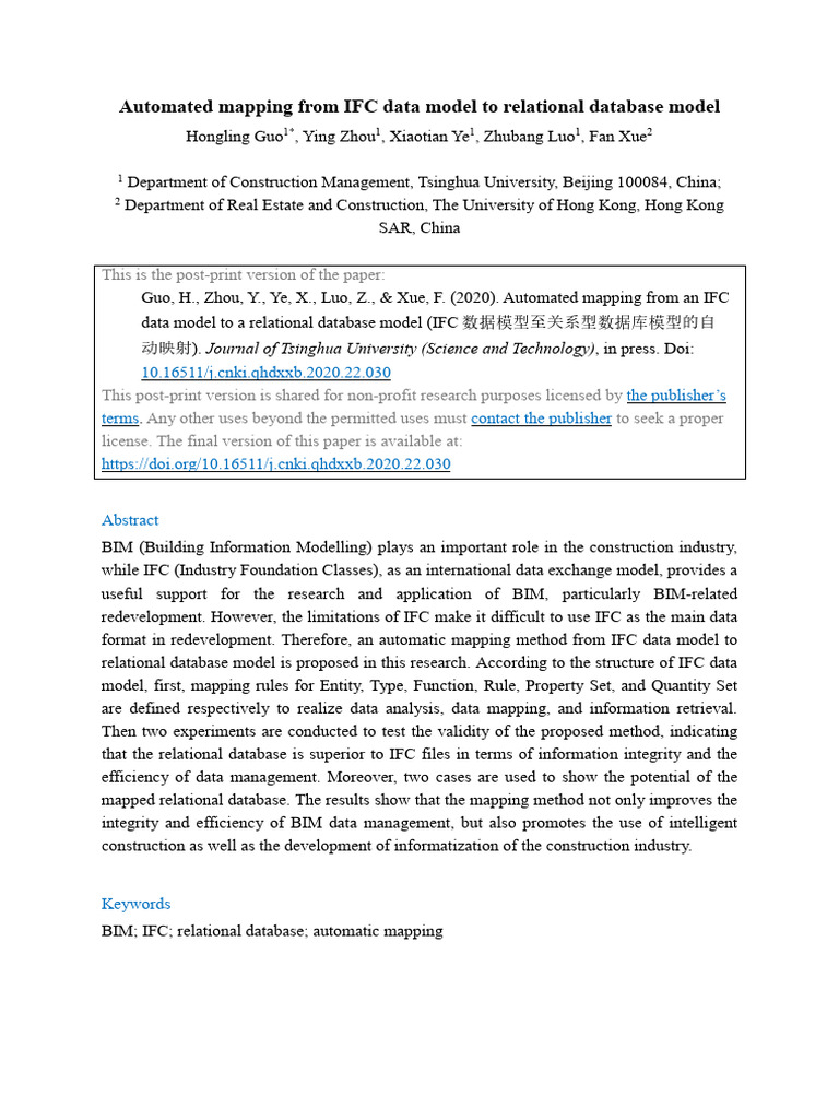 Automated Mapping From An IFC Data Model | PDF