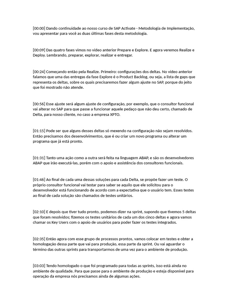 SAP Activate - Gestão Ágil em Projetos SAP - Aula 2 - Atividade 5 Últimas Fases Da Metodologia ...