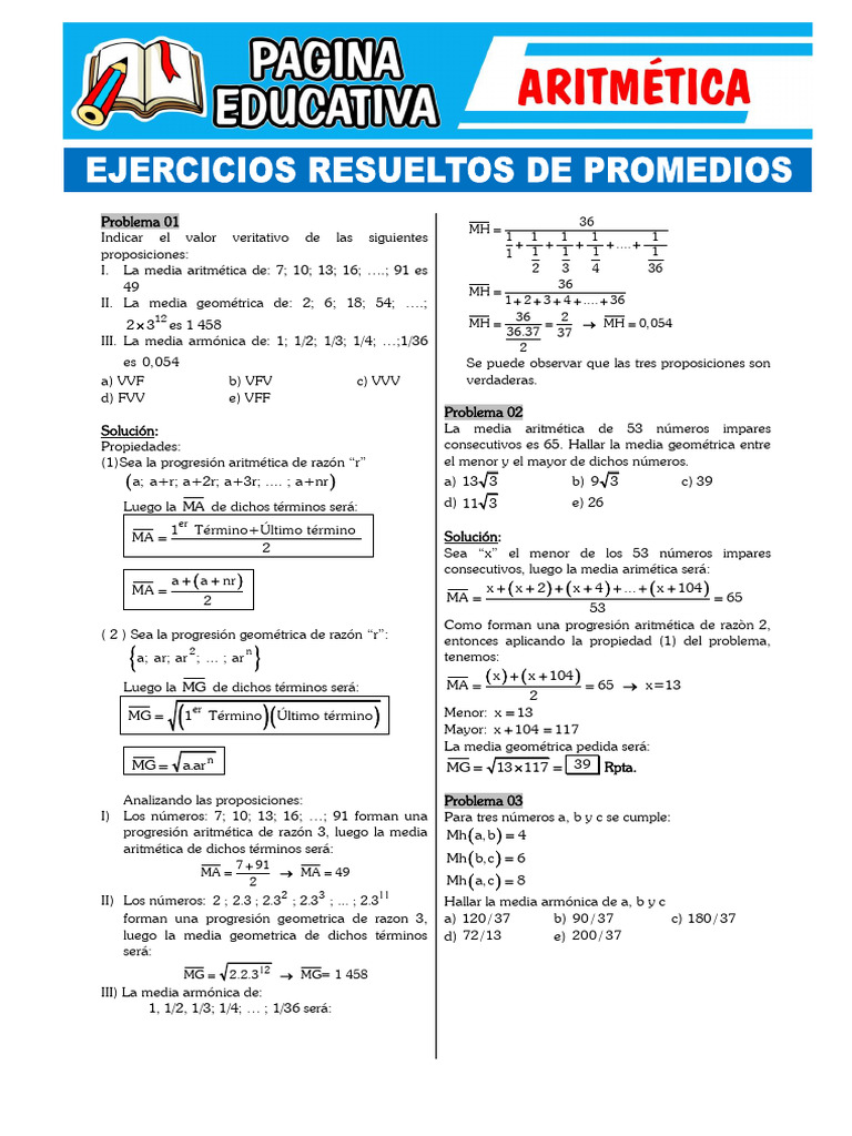 Ejercicios-Resueltos-de-Promedios-Pagina-Educativa | PDF | Estadísticas ...
