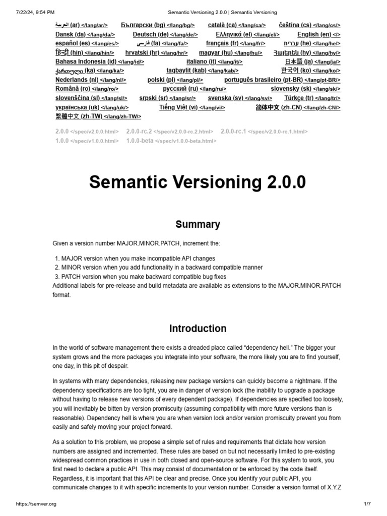 Semantic Versioning 2.0.0 - Semantic Versioning | PDF | Regular Expression | Software Bug
